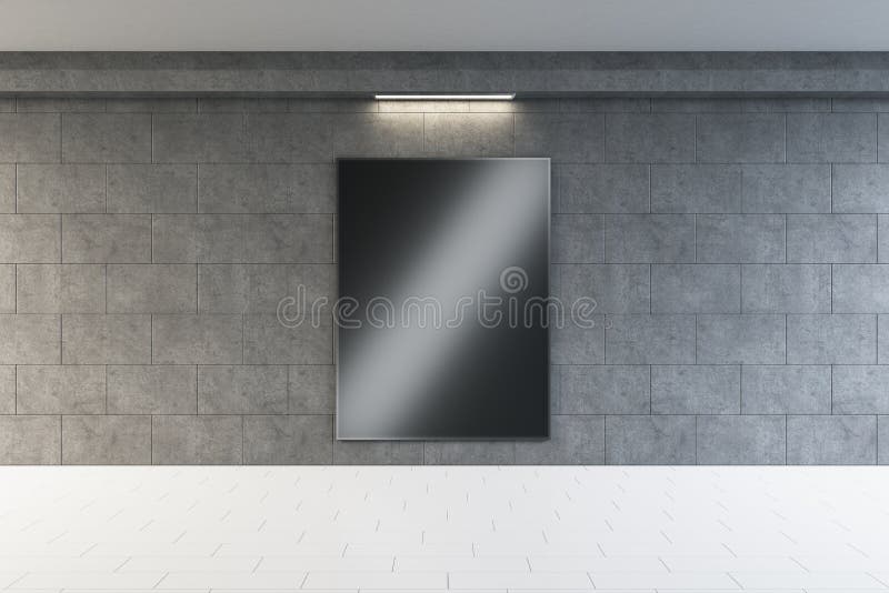 Blank Black Screen Frame with Reflections in Concrete Tile Urban ...