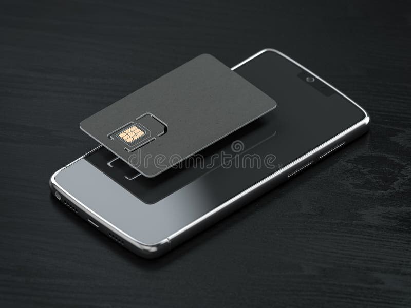 Blank Black SIM Smart Card and Mobile Phone or Smartphone on Black ...