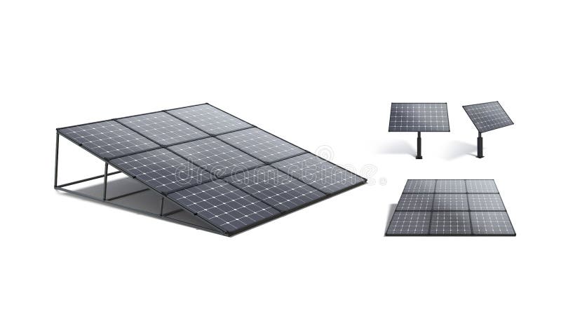 Blank Black Solar Panel Mockup Set, Different Views Stock Illustration ...