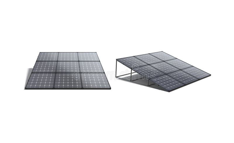 Blank Black Solar Panel Roof-mounted Mockup, Front and Side View Stock ...