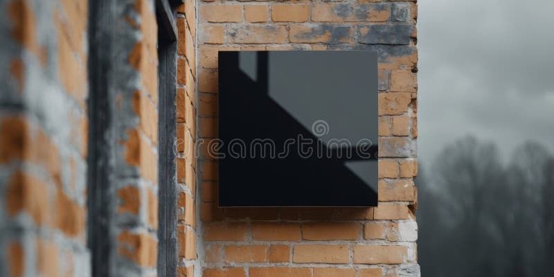 Blank Black Square Sign Mockup on Brick Building Stock Photo - Image of ...