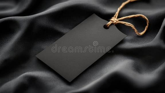 Blank Black Tag on Dark Textured Fabric Stock Illustration ...