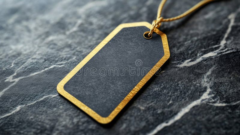 Blank Black Tag with Gold Frame on Marble Stock Illustration ...