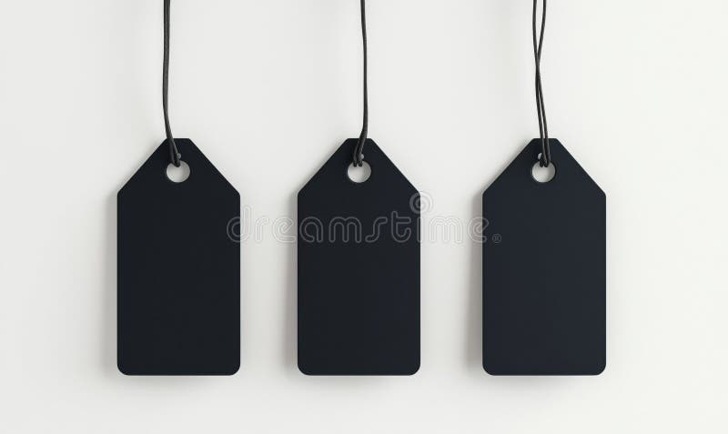 Blank Black Tags Hanging on Strings for Labeling and Branding Purposes ...
