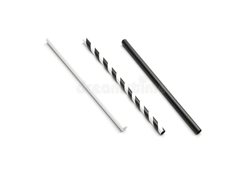 Blank Black and White Paper Straws Mock Up Isolated, Side View, 3d ...