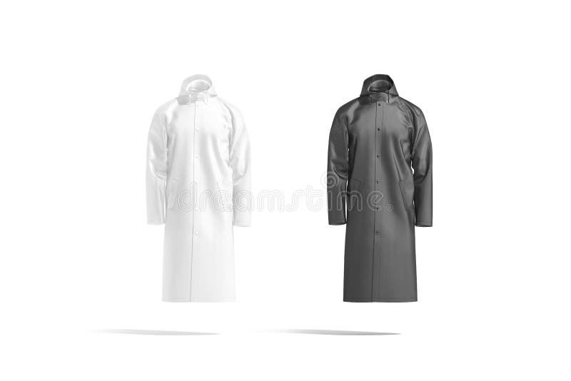 Blank Black and White Protective Raincoat Mockup, Front View Stock ...