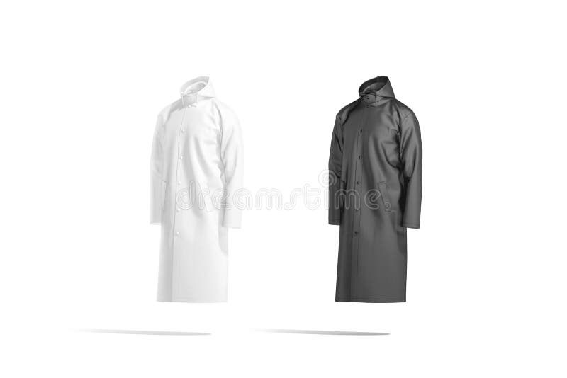 Blank Black and White Protective Raincoat Mockup, Side View Stock ...