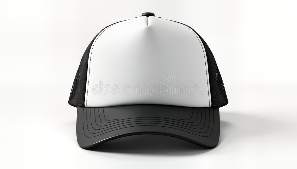 Blank Black, White Trucker Cap Mockup. Cap Isolated on White Background ...