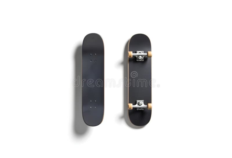 Blank Black Wood Skateboard Mock Up, Front and Back Side. Stock Photo ...