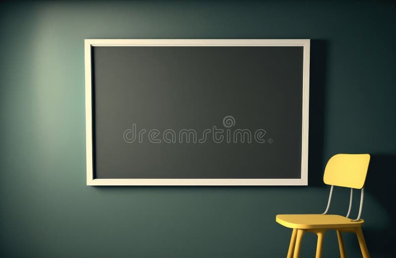 Blank Blackboard on Color Wall in Empty Class Room Stock Illustration ...