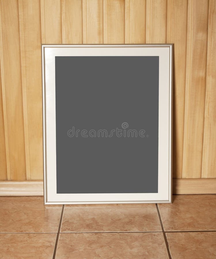 Blank Blackboard Frame on Wooden Wall. Template Mock Up Stock Image ...