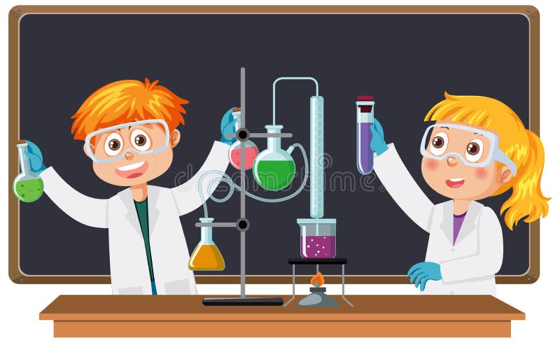 Blank Blackboard with Scientist Boy and Girl Experiment Stock Vector ...
