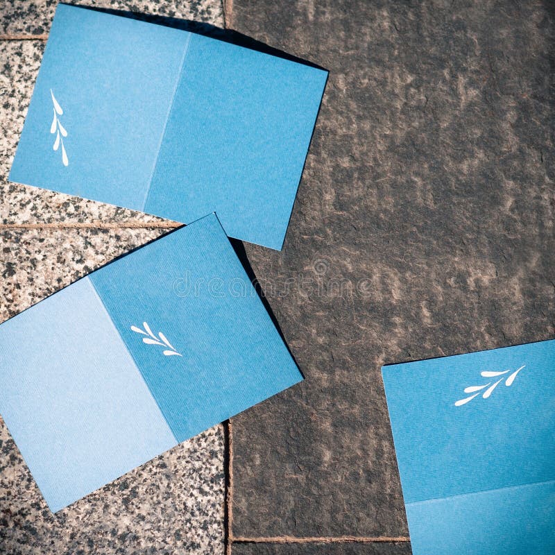Blank Blue Cards on Grey Texture To Replace Your Design, Square Stock ...