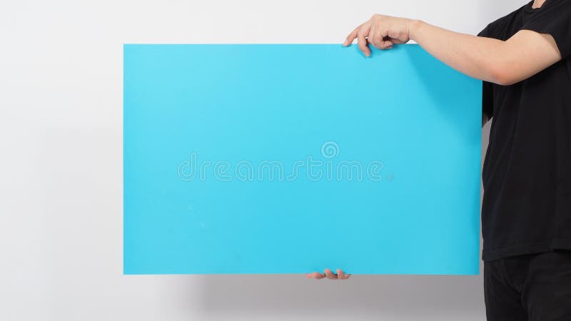 The Blank Blue Color Paper in Man Hand on White Background Stock Image ...