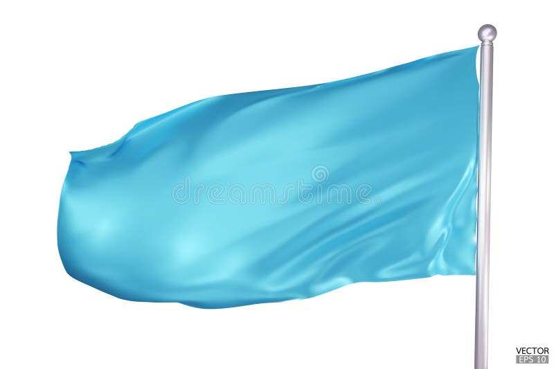 Blank Blue Flag on White Background. a Blue Flag Waving in the Wind on ...