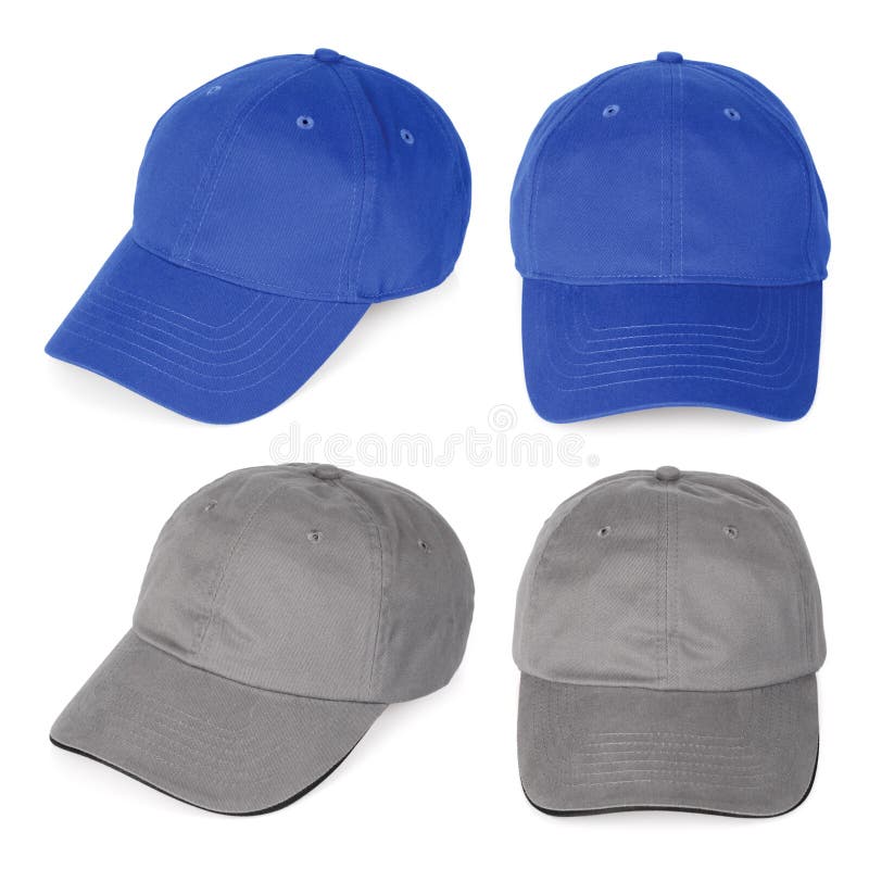 Blank Blue and Gray Baseball Caps Stock Image - Image of gray, front ...