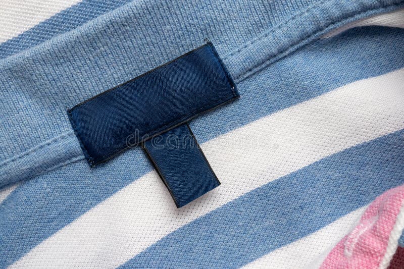 Blank Blue Laundry Care Clothes Label on Shirt Fabric Texture ...