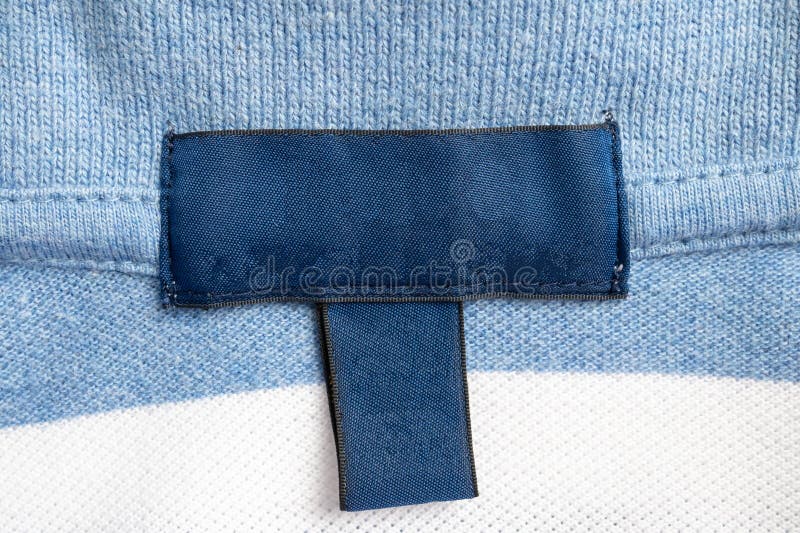 Blank Blue Laundry Care Clothes Label on Shirt Fabric Texture ...