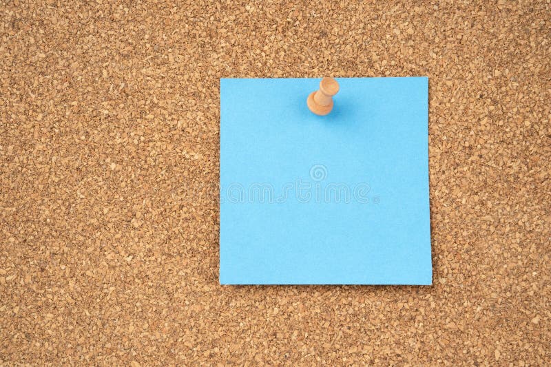 Blank Blue Paper Note Pad Attached with Push Pin on Wooden Background ...
