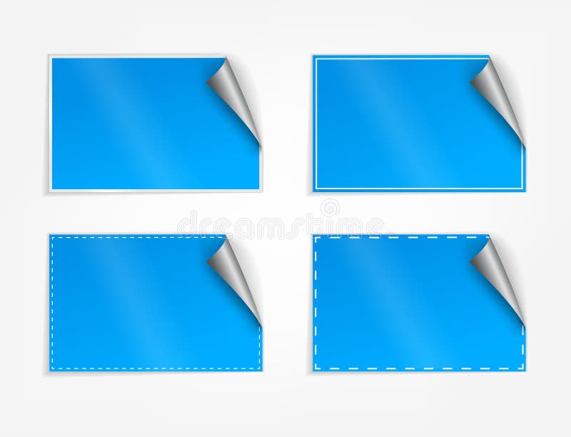 Blank Blue Rectangle Stickers with Curl Sets Stock Vector ...