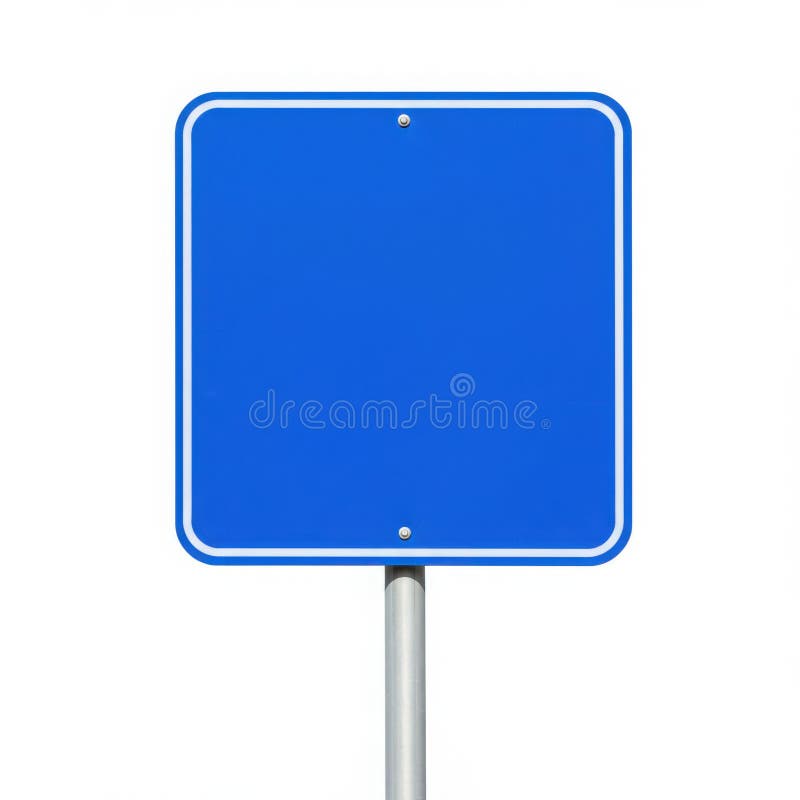 A Blank Blue Square Sign with White Border on a Metal Pole Against ...