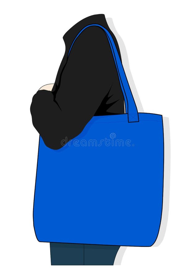 Blank Blue Tote Bag with Handle Template Stock Illustration ...