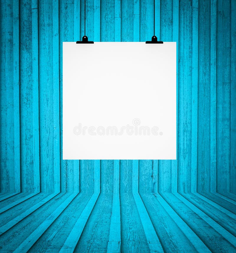 Blank Board Hanging at Wall in Blue Retro Room Stock Photo - Image of ...