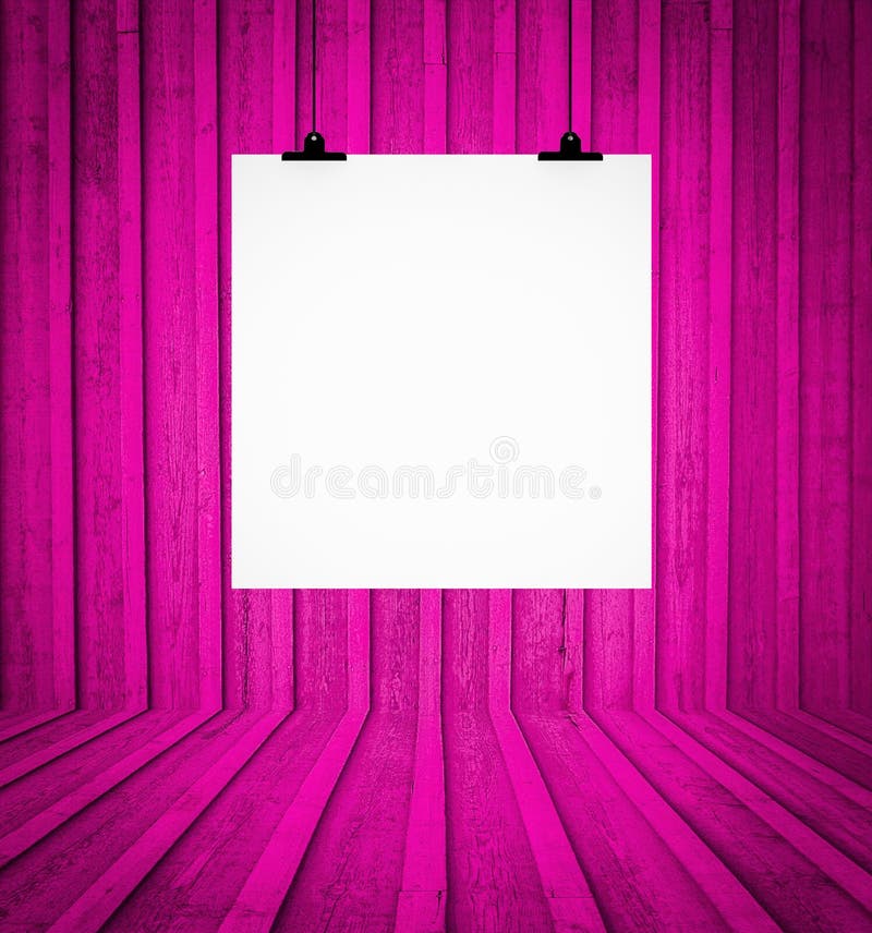 Blank Board Hanging at Wall in Pink Retro Room Stock Photo - Image of ...