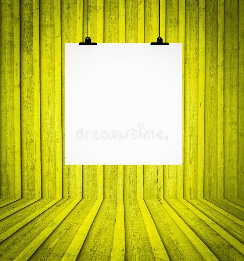 Blank Board Hanging at Wall in Yellow Retro Room Stock Photo - Image of ...