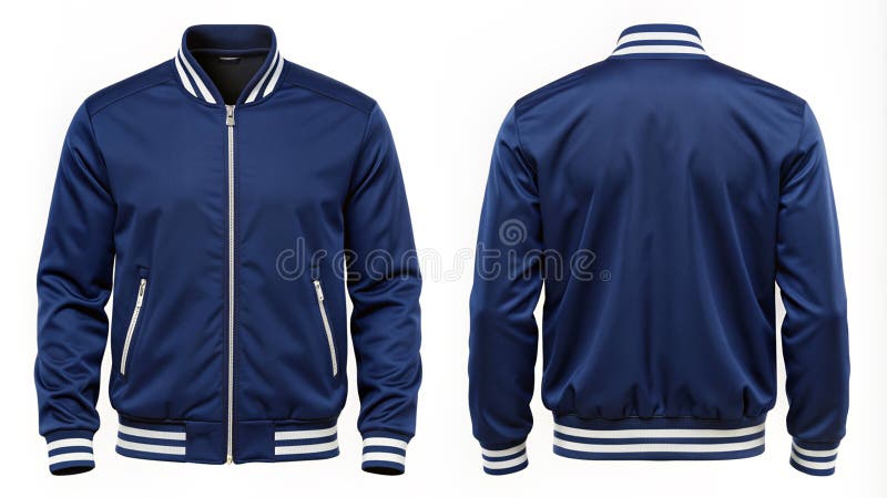 A Blank Bomber Navy Blue Jacket with White Stripe To Mockup Design ...