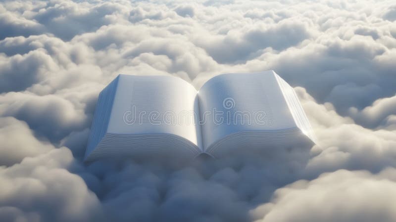 A Blank Book Floating Amidst Shimmering Silver Clouds and Mist in a ...