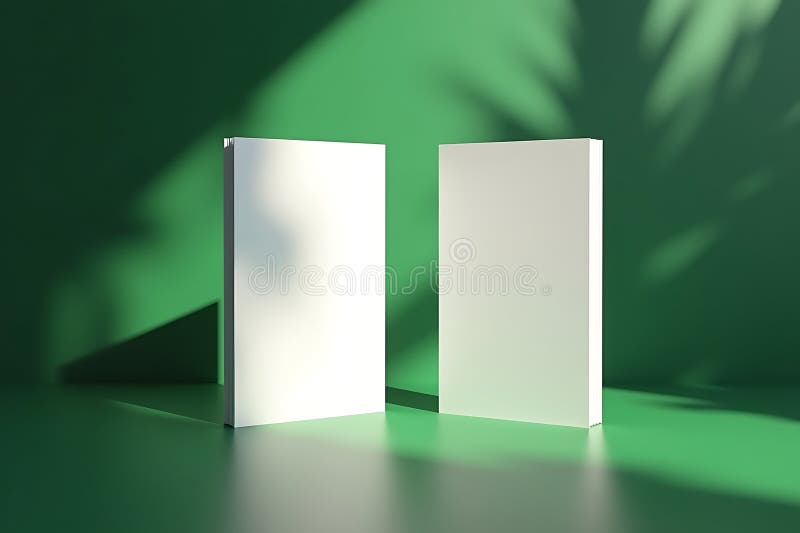 Blank Book Mockups Green Backdrop Sunlight Shadows Stock Illustration ...