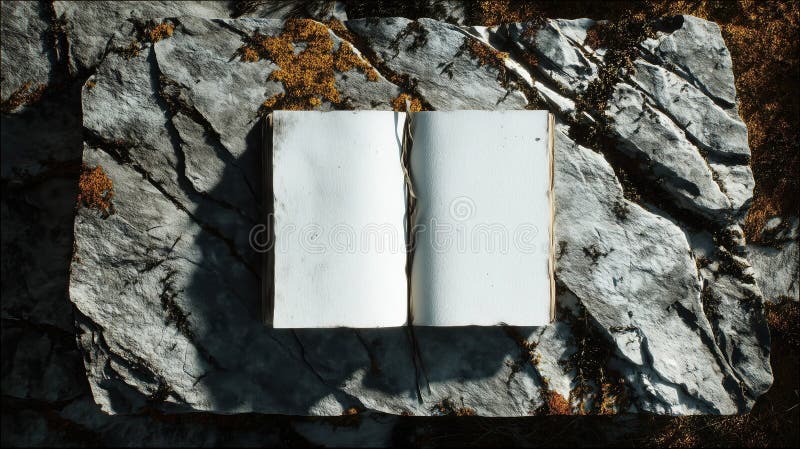 A Blank Book Opened on Natural Rock Formations, Highlighted by Clusters ...
