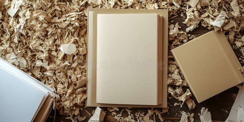 Blank Book on Shredded Paper Background Stock Illustration ...