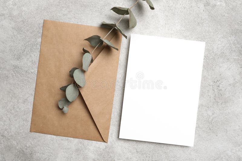 Blank Botanical Invitation or Greeting Card Mockup with Envelope, White ...