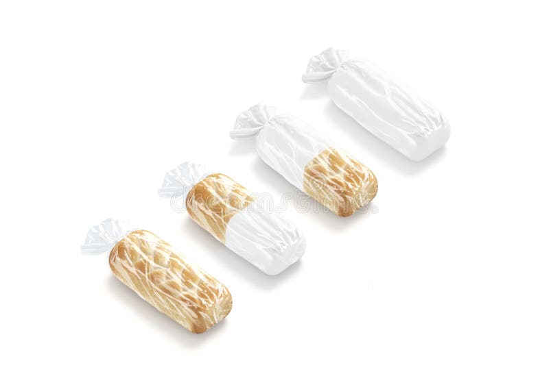 Blank Bread in White Transparent Cellophane Pack Mockup, Side View ...