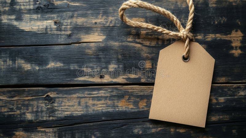 Blank Brown Cardboard Tag on Dark Wooden Background Stock Illustration ...