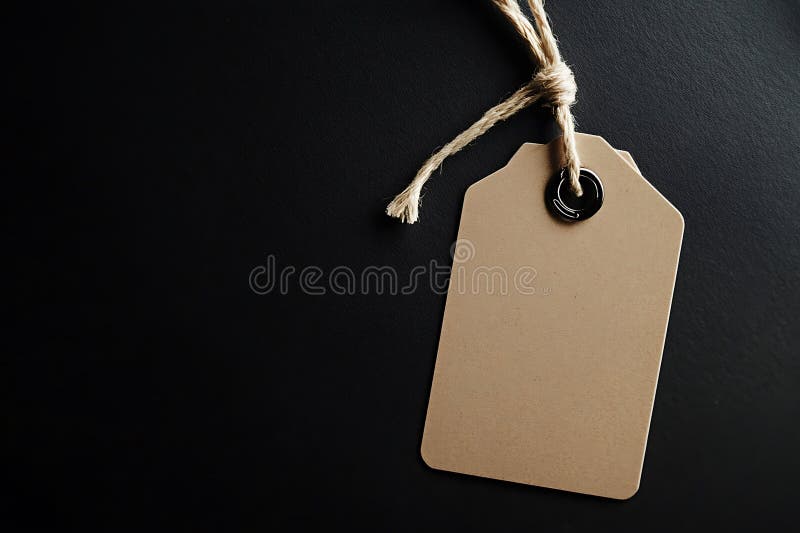 Blank Brown Kraft Paper Tag with Jute String on Black Background Stock ...