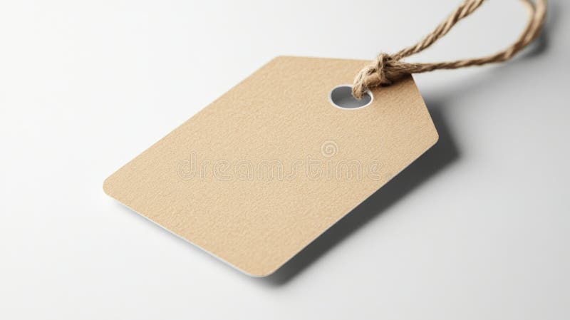 Blank Brown Tag with Twine String on White Surface for Branding and ...