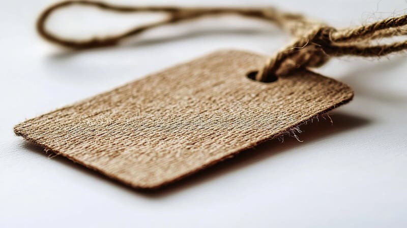 Blank Brown Textured Tag with Twine on White Background Stock ...