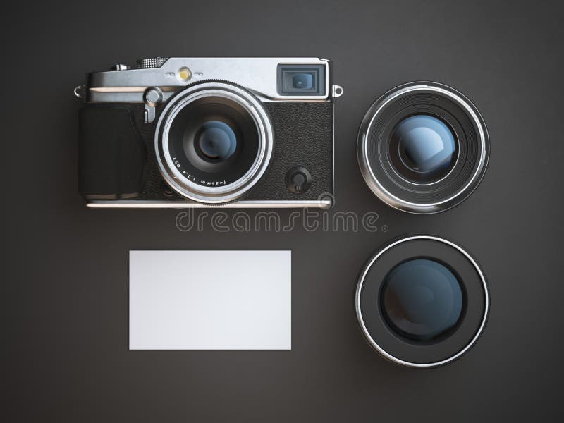Blank Business Card with Camera and Two Lenses. 3d Rendering Stock ...