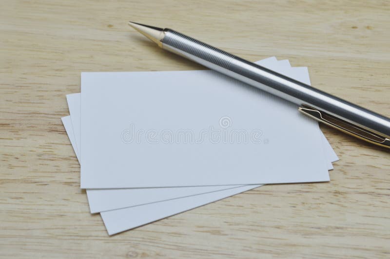 Blank Business Card with Pencil on Wooden Table Stock Image - Image of ...