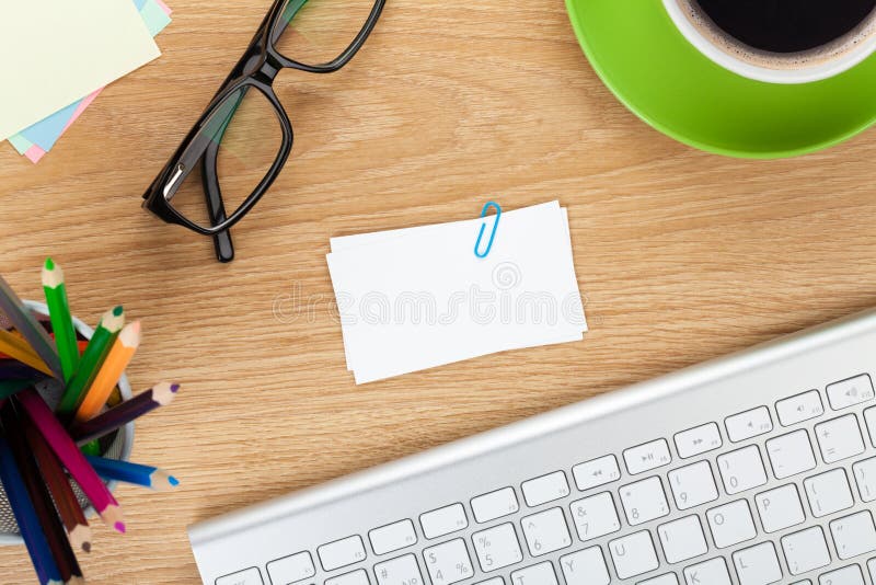Blank Business Cards Over Office Table Stock Photo - Image of notepad ...