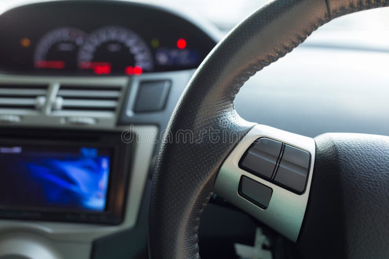 Blank Button Control System on Car Steering Wheel Stock Image - Image ...