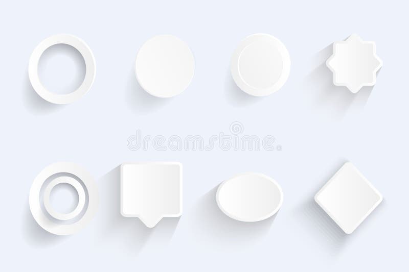Blank Button Template with Shadow. Set of White Blank Button Stock ...