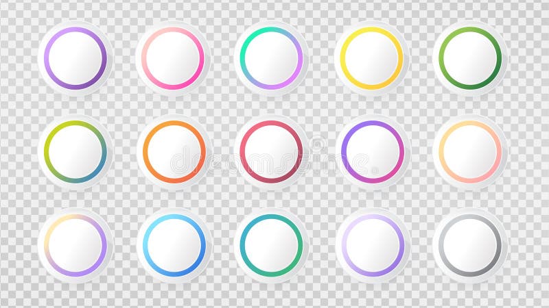 Blank Button Vector Set. White Round Icons with Colorful Circles Inside ...