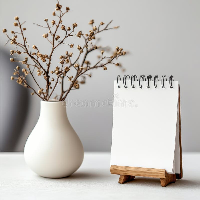 Blank Calendar with Dry Flowers in Vase on the Table. Stock ...