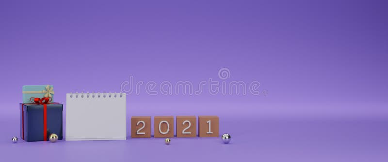 Blank Calendar, Giftbox and Wooden Box 2021, Wide 3D Render ...