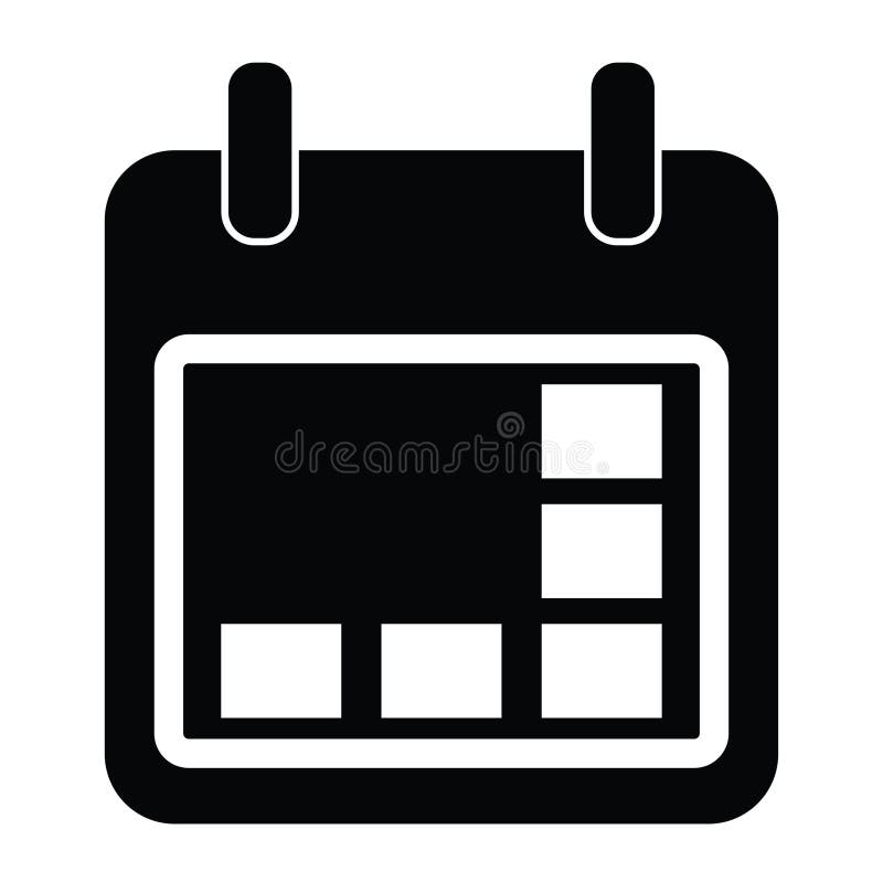 Black and White Vector Icon of a Calendar. Features a Square Shape with ...