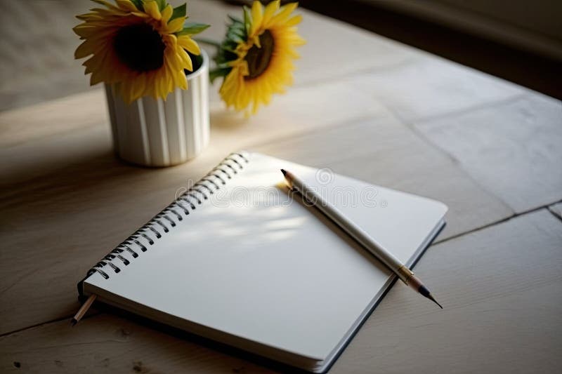 Blank Calendar Planner Notebook with Pencil on Wood Table with Sunlight ...